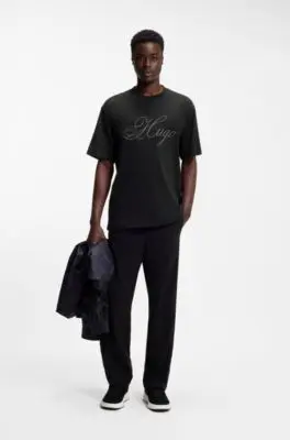 Hugo Embroidered-logo T-shirt In Cotton Jersey
