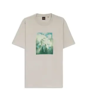 BOSS Printed-artwork T-shirt In Cotton Jersey - Light Grey