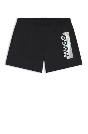 Hugo Swim Shorts With Metallic Logo - Black