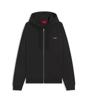 Hugo Cotton-terry Zip-up Hoodie With Logo Print - Black