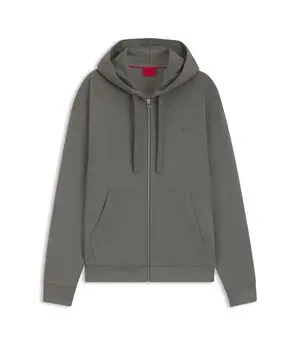 Hugo Cotton-terry Zip-up Hoodie With Logo Print - Dark Grey