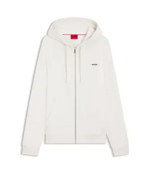 Hugo Cotton-terry Zip-up Hoodie With Logo Print - White