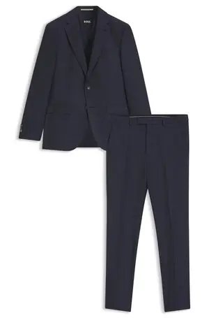 BOSS Three-piece Regular-fit Suit In Stretch Wool - Blue
