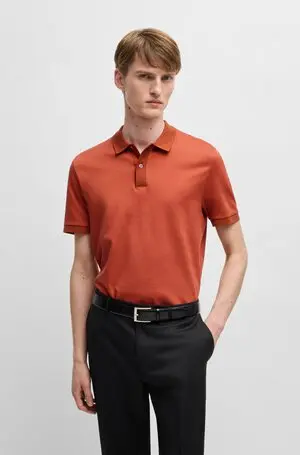BOSS Micro-pattern Polo Shirt In Mercerised Cotton - Dark Orange