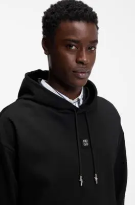 Hugo Relaxed Fit Hoodie With Stacked Logo - Black