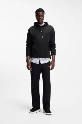 Hugo Relaxed Fit Hoodie With Stacked Logo - Black