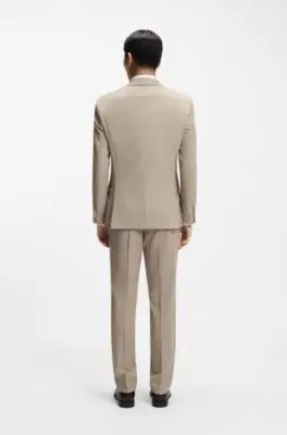 BOSS Three-piece Slim-fit Suit In Patterned Stretch Wool - Khaki