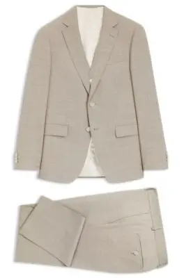 BOSS Three-piece Slim-fit Suit In Patterned Stretch Wool - Khaki