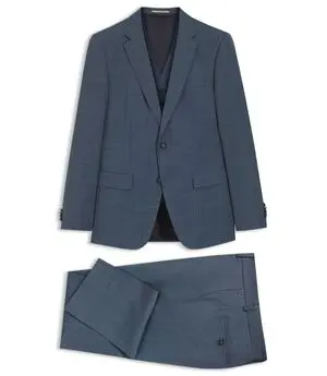 BOSS Three-piece Slim-fit Suit In Patterned Stretch Wool - Light Blue