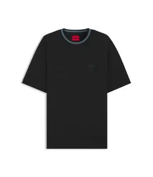 Hugo Cotton-blend T-shirt With Drop-needle Stripe - Black