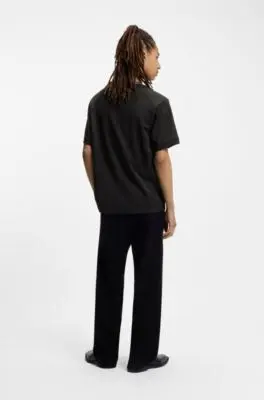 Hugo Cotton-blend T-shirt With Drop-needle Stripe - Black