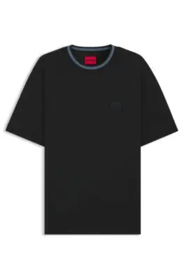 Hugo Cotton-blend T-shirt With Drop-needle Stripe - Black