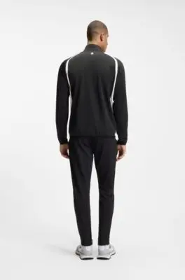 BOSS Zip-up Sweatshirt In Temperature-regulating Stretch Gabardine - Black