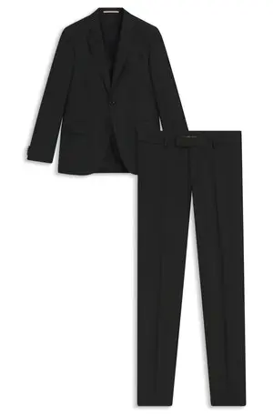 BOSS Two-piece Slim-fit Suit In Patterned Virgin Wool - Black