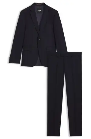 BOSS Two-piece Slim-fit Suit In Patterned Virgin Wool - Dark Blue