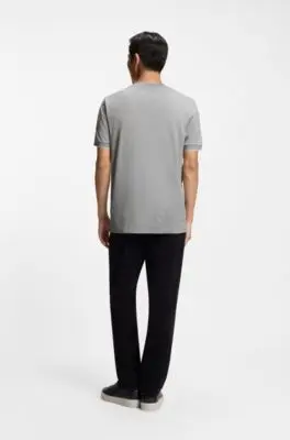 BOSS Collar-tipping T-shirt In Cotton And Silk - Silver