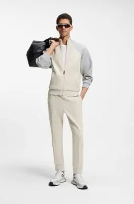 BOSS Piping-detail Tracksuit Bottoms In A Cotton Blend - Light Beige