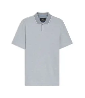 BOSS Cotton-silk Polo Shirt With Three-tone Structure - Light Blue