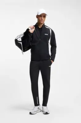 BOSS Active Stretch-gabardine Tracksuit Bottoms With Zipped Hems - Black