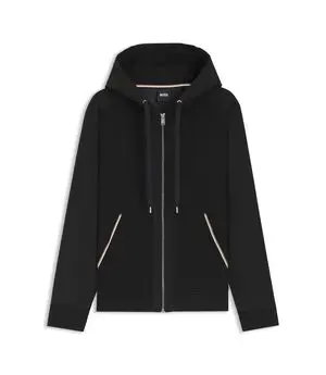 BOSS Cotton-terry Zip-up Hoodie With Striped Trims - Black