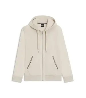 BOSS Cotton-terry Zip-up Hoodie With Striped Trims - White