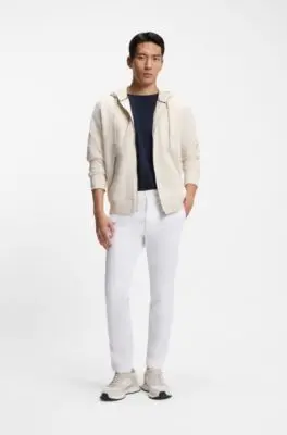 BOSS Cotton-terry Zip-up Hoodie With Striped Trims - White