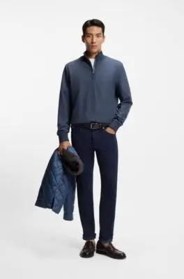 BOSS Quarter-zip Cotton Blend Sweatshirt - Light Blue