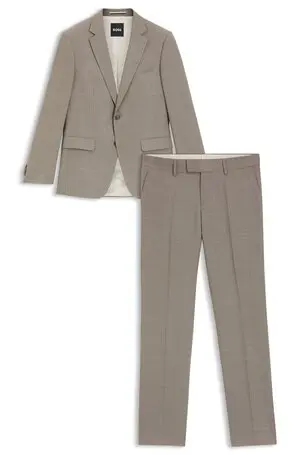BOSS Micro-patterned Two-piece Slim-fit Suit In Stretch Cloth - Khaki