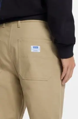 Hugo Baggy Trousers In Stretch-cotton Canvas - Beige