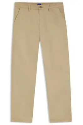 Hugo Baggy Trousers In Stretch-cotton Canvas - Beige