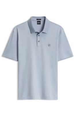 BOSS Polo Shirt In Mercerized Cotton With Double B Monogram - Light Blue