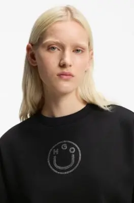 Hugo Cotton Sweatshirt With Rhinestone Logo