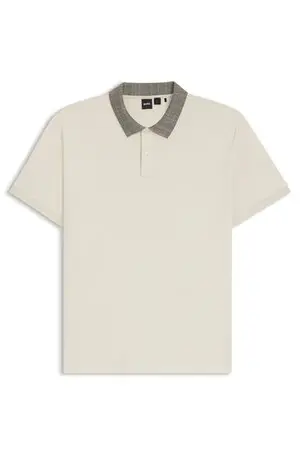 BOSS Pima-cotton Polo Shirt With Patterned Collar - White