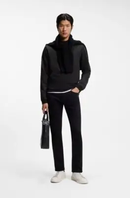 BOSS Jacquard-structure T-shirt In Mercerised Cotton - Black
