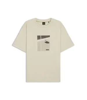 BOSS Tennis-artwork T-shirt In Pima Cotton - Light Beige