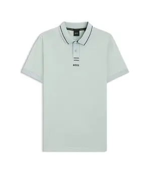 BOSS Centred-logo Slim-fit Polo Shirt In Cotton Piqu - Turquoise