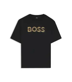 BOSS Mercerized-cotton T-shirt With Logo Artwork - Black