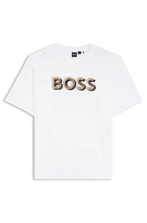 BOSS Mercerized-cotton T-shirt With Logo Artwork - White
