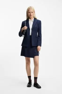 Hugo Pinstripe Wrap Pencil Skirt With Belt