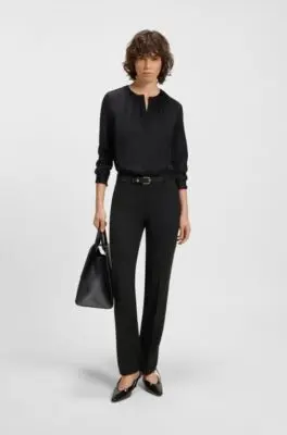 BOSS Virgin Wool Regular Fit Tailored Trousers - Black