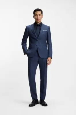BOSS Easy-iron Slim-fit Shirt In Stretch-cotton Poplin - Dark Blue