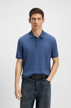 Hugo Regular-fit Cotton Polo With Logo Print - Blue