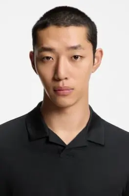 Hugo Johnny-collar Slim-fit Polo Shirt In Stretch Cotton - Black