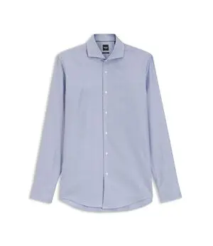 BOSS Wrinkle-resistant Slim-fit Shirt In A Cotton Blend - Blue