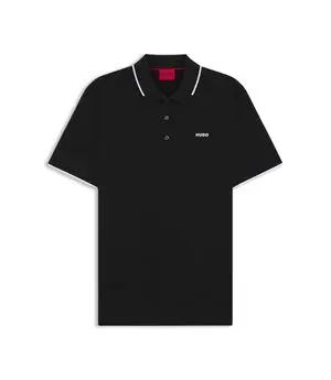 Hugo Embroidered-logo Slim-fit Polo Shirt In Stretch Cotton - Black
