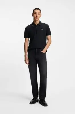 Hugo Embroidered-logo Slim-fit Polo Shirt In Stretch Cotton - Black