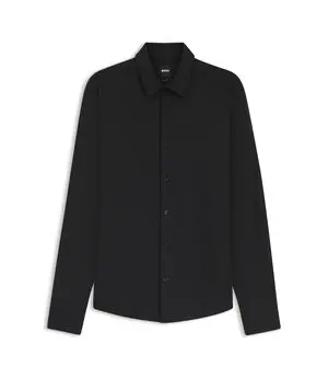 BOSS Performance-stretch Slim-fit Shirt In Structured Jersey - Black