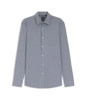 BOSS Slim-fit Shirt In Structured Performance-stretch Fabric - Dark Blue