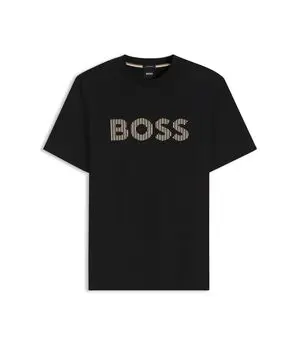 BOSS Stripe-artwork T-shirt In Cotton Jersey - Black