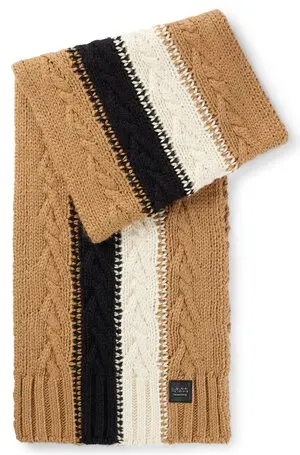 BOSS Equestrian Signature-stripe Scarf With Cable Knit - Beige